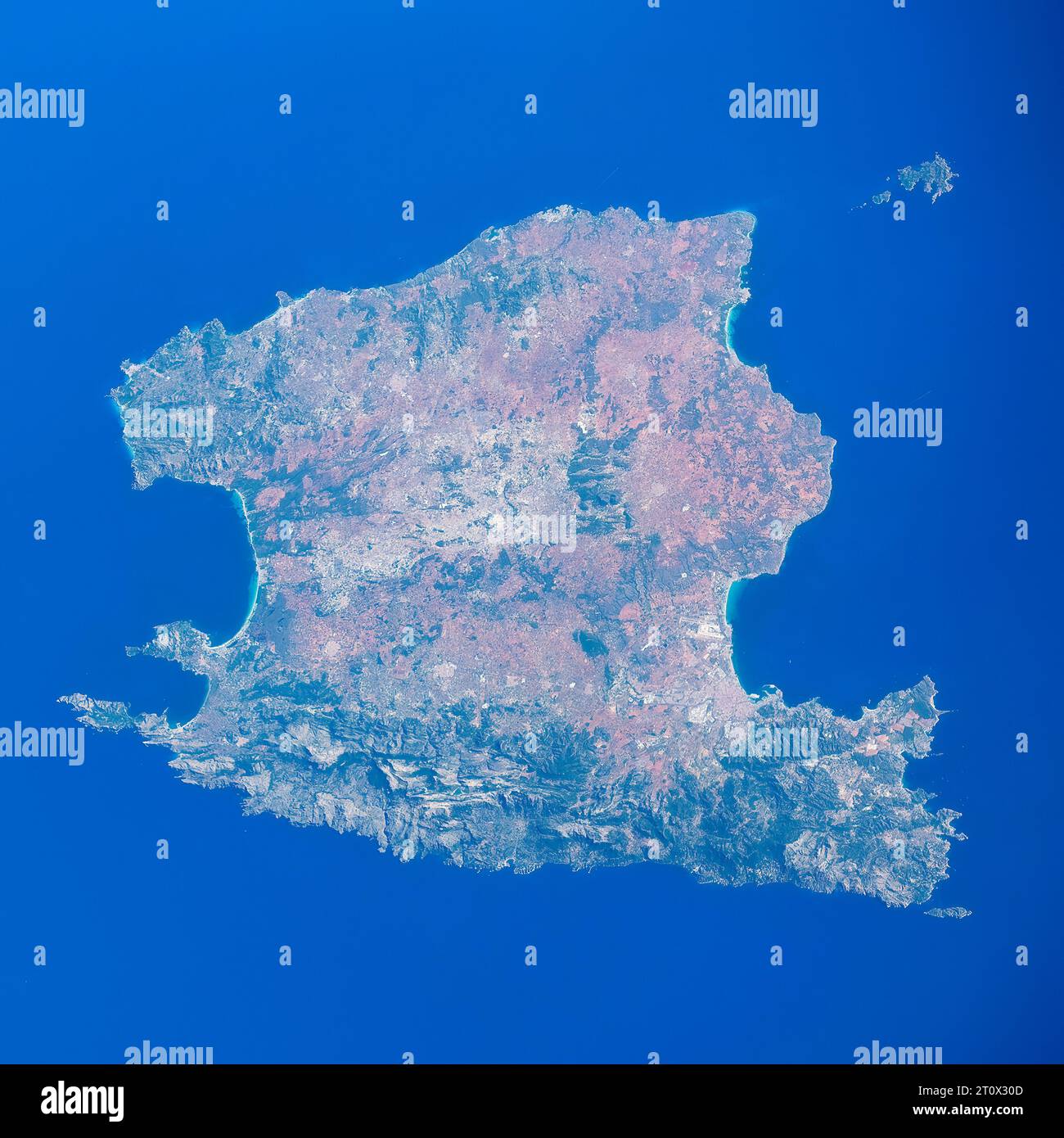 Island in North Atlantic Ocean. Digital enhancement of a NASA image ...