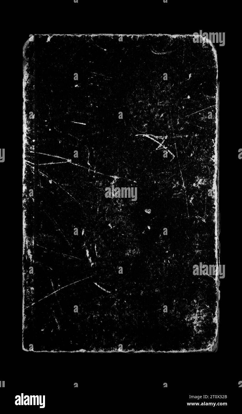 Old book cover with scratches and uneven edges on black background for ...