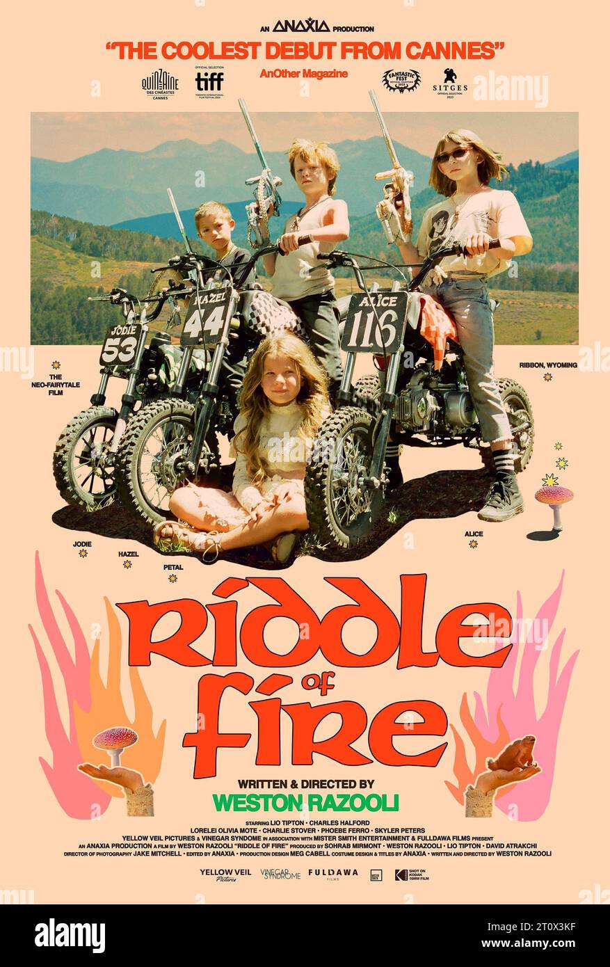 RIDDLE OF FIRE, poster, top from left: Skyler Peters, Charlie Stover ...