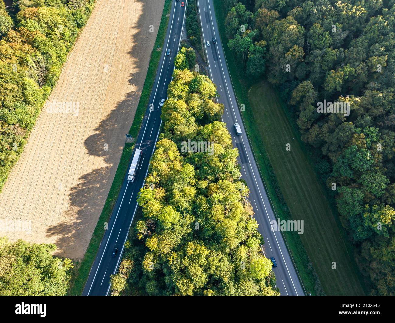 A8 motorway near Hohenstadt in the Swabian Alb. The two directional ...