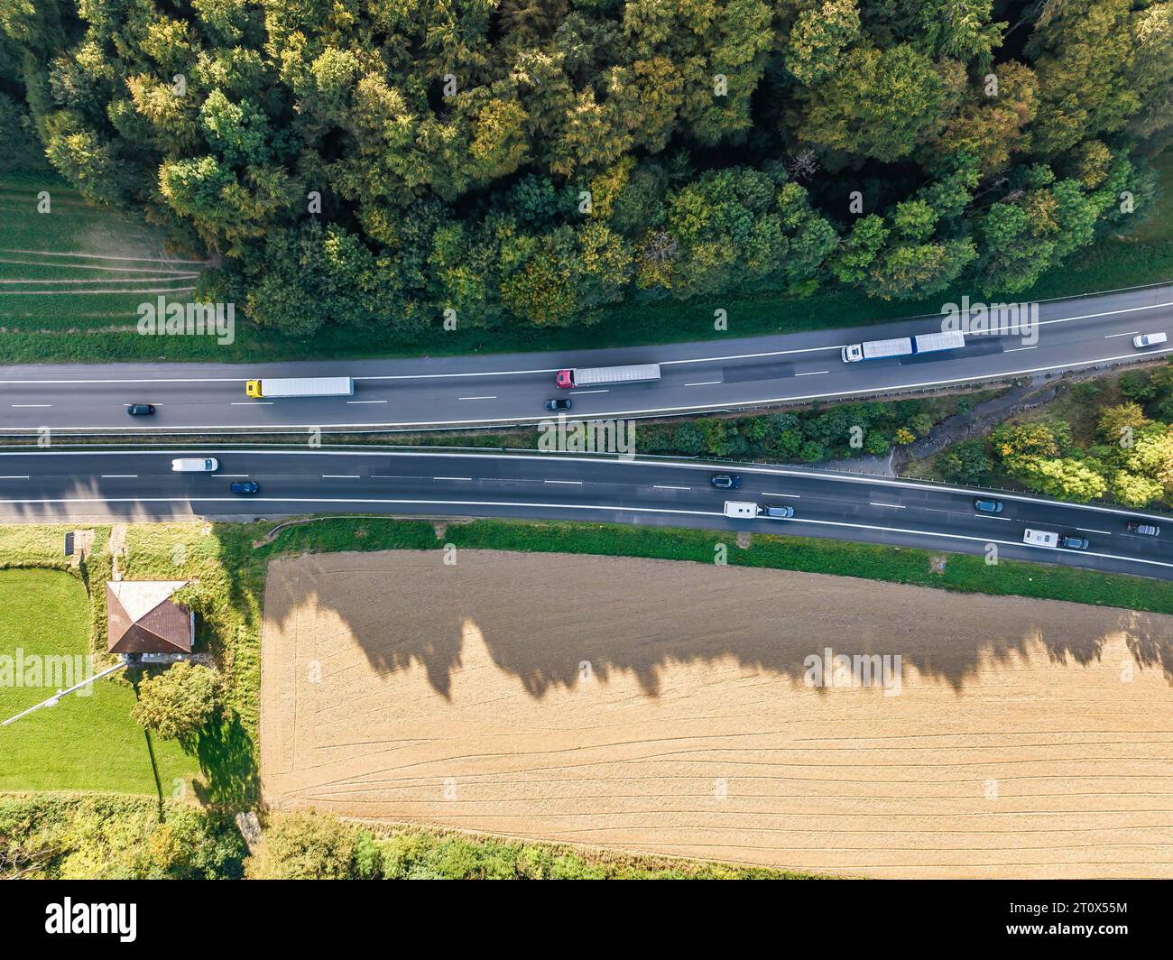 A8 motorway near Hohenstadt in the Swabian Alb. The two directional ...