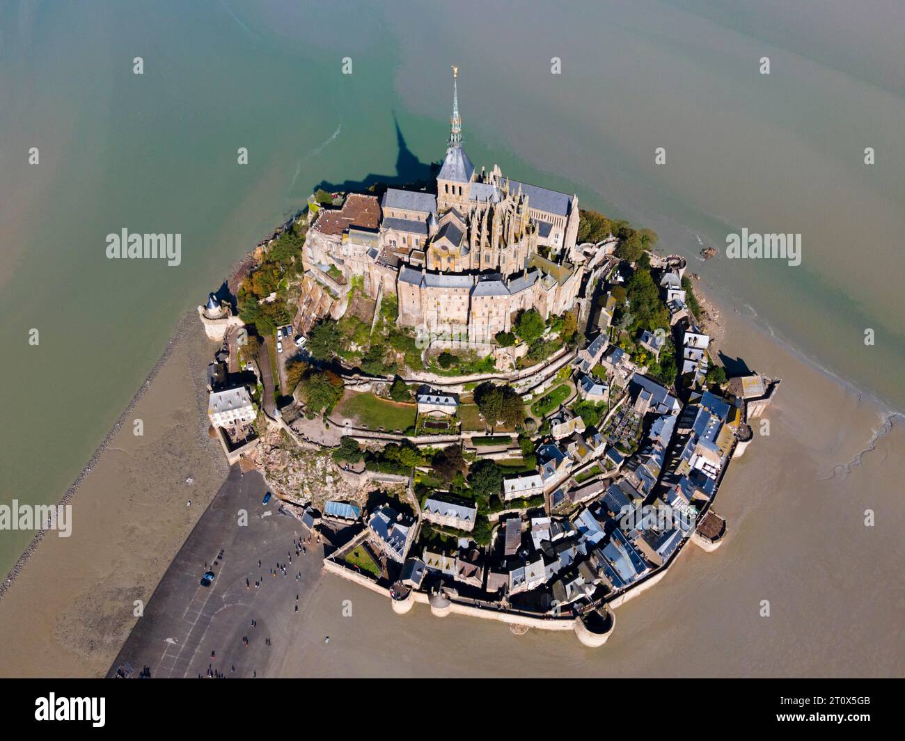 Aerial view, Monastery Island, Mont-Saint-Michel Abbey, Le Mont-Saint ...