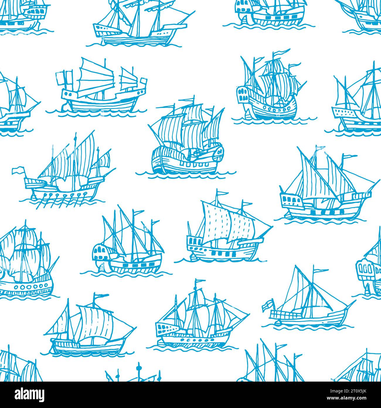 Vintage sail ships and sailboats, old vessels seamless pattern, vector ...