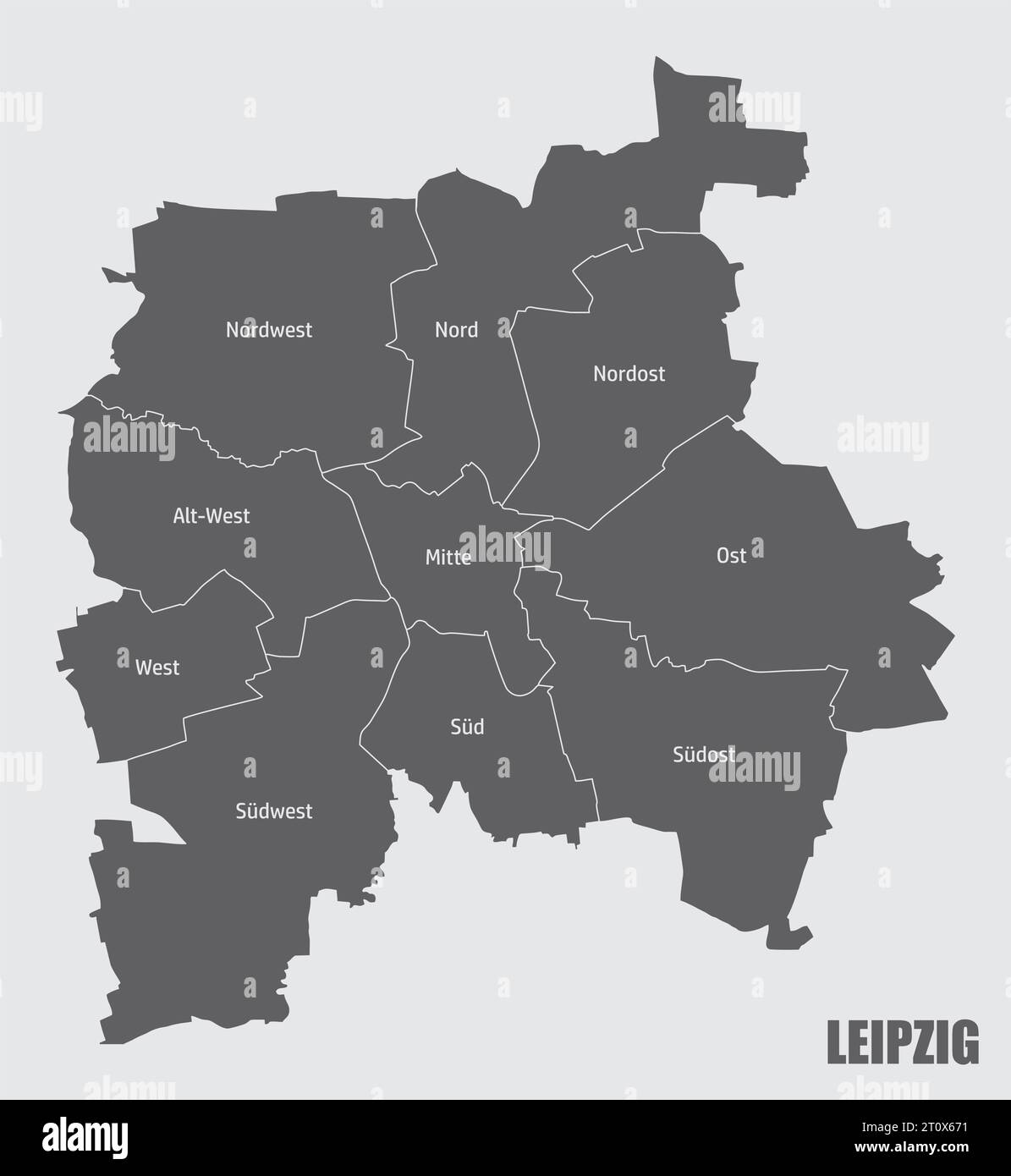 Leipzig city administrative map isolated on gray background, Germany ...
