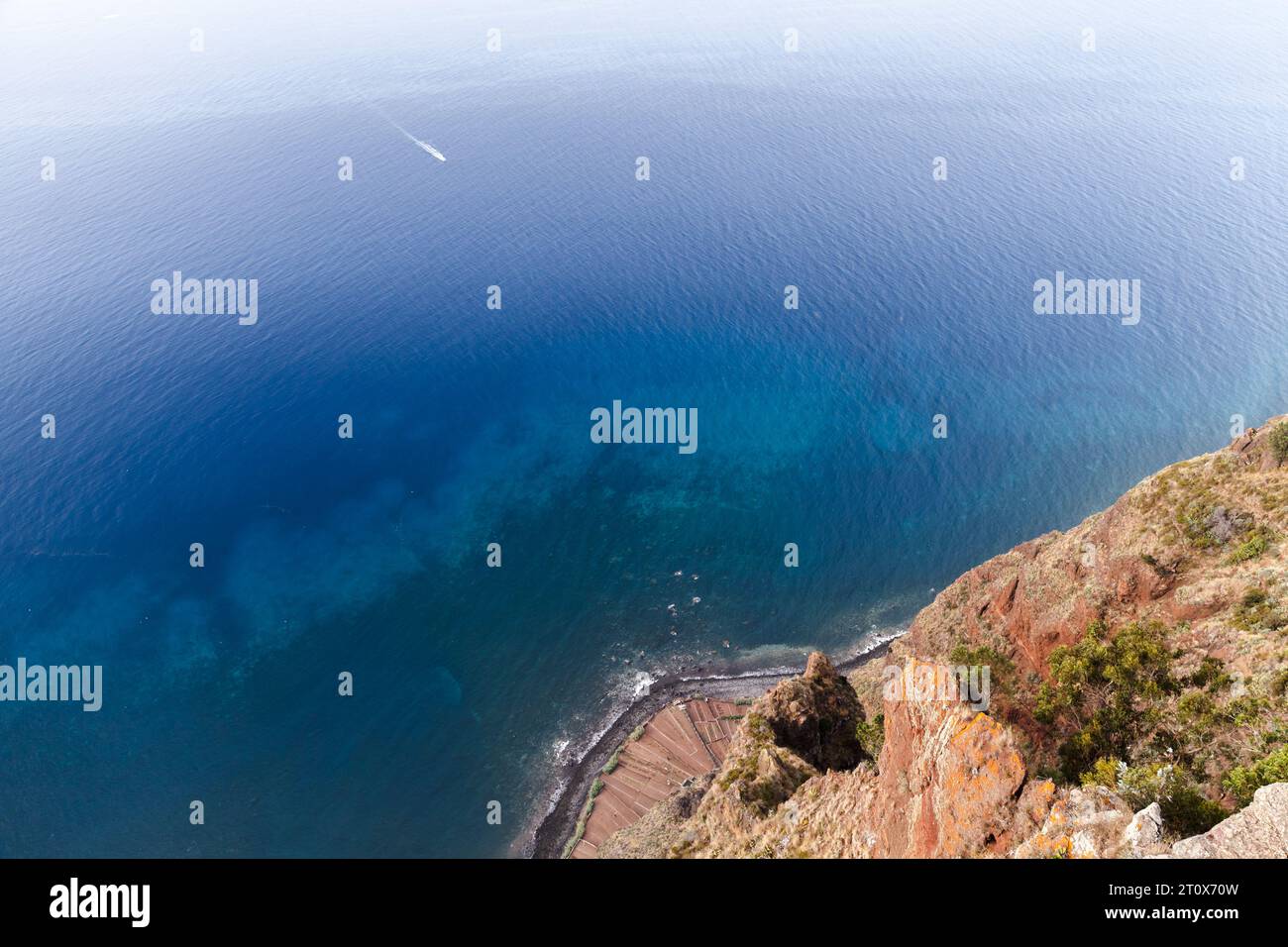 Landscape of Portugal. Coastal rocks of Madeira island, aerial view ...