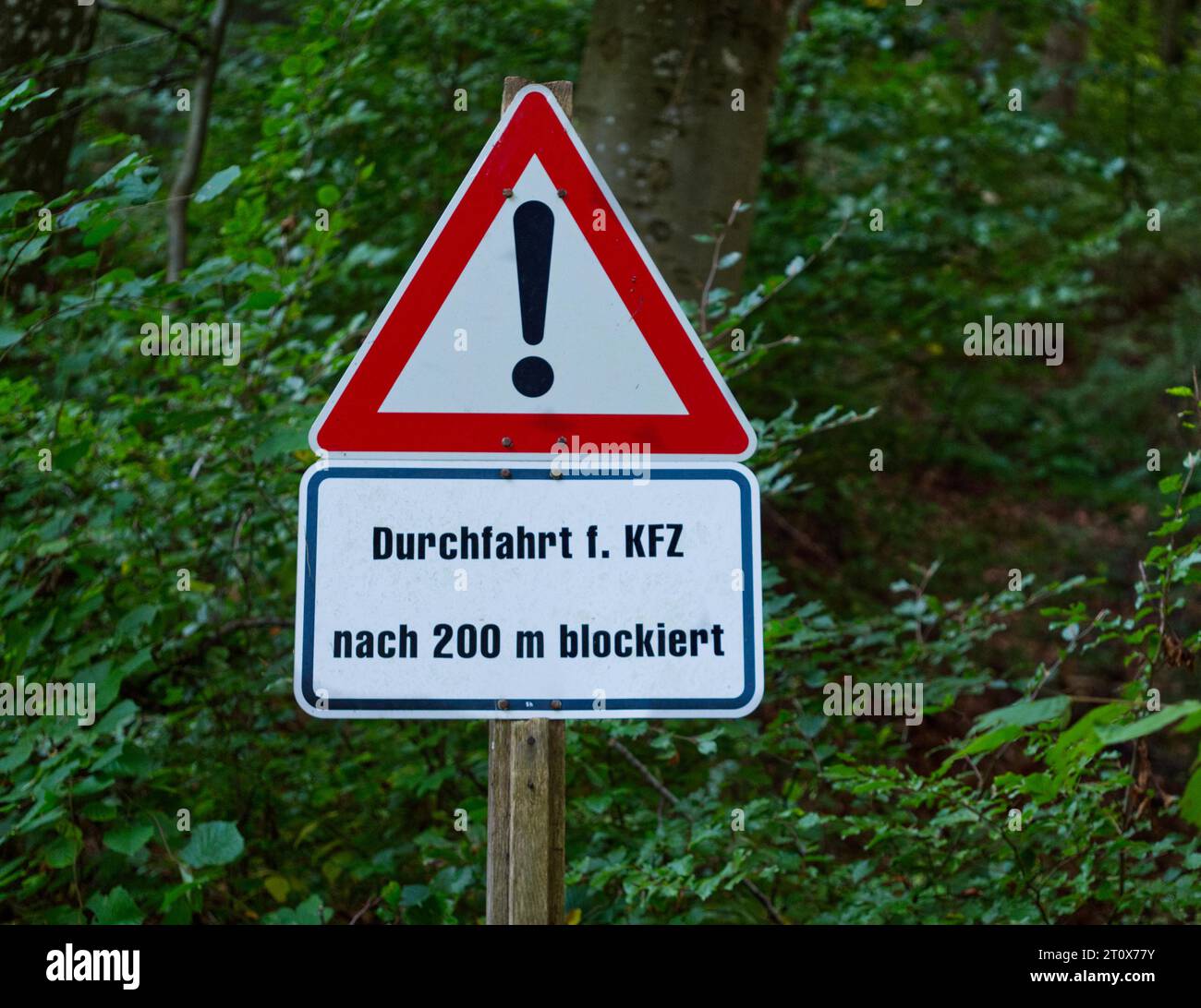 Warning sign: Passage for motor vehicles blocked after 200 m Stock ...