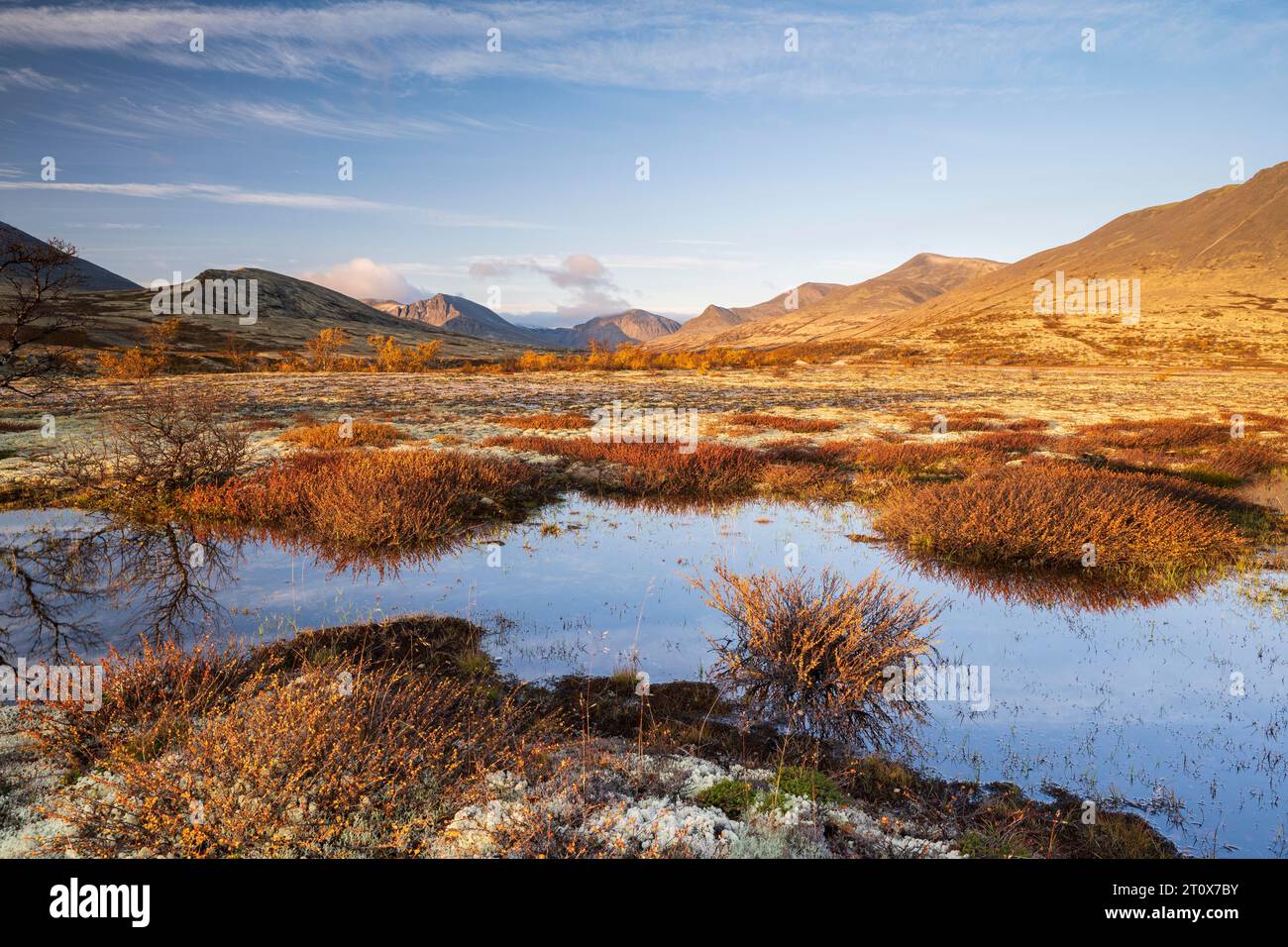 Autumn landscape in Rondane National Park, mountains, lake and tundra ...