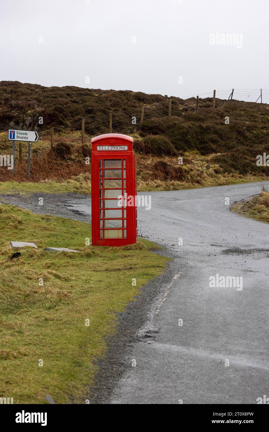 English telephone box in red, roadside, Isle of Skye, Scotland, Great ...