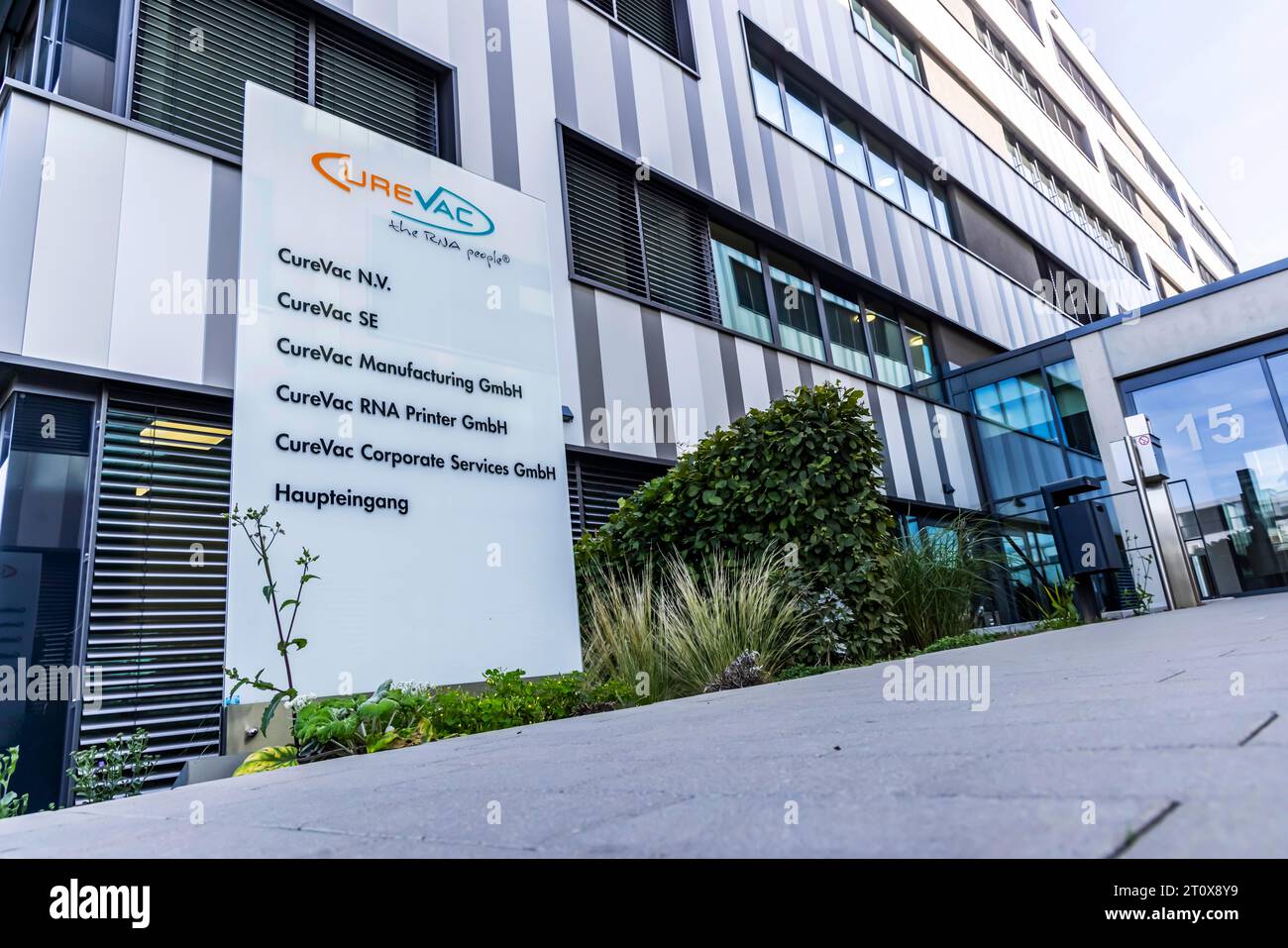 Curevac headquarters with logo, the biopharmaceutical company ...