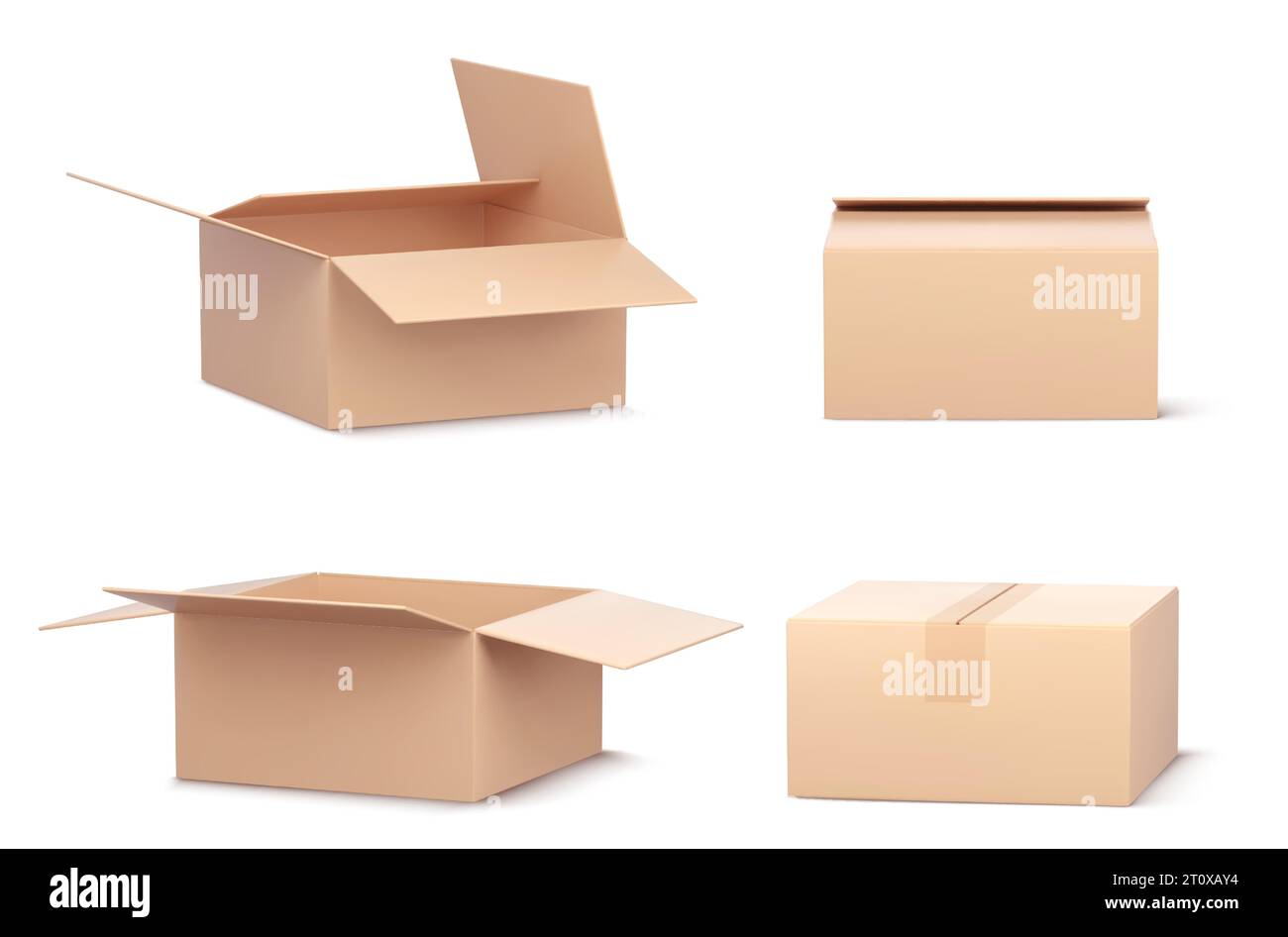 3d open empty delivery cardboard box vector icon. Isolated brown parcel package for shop or ...