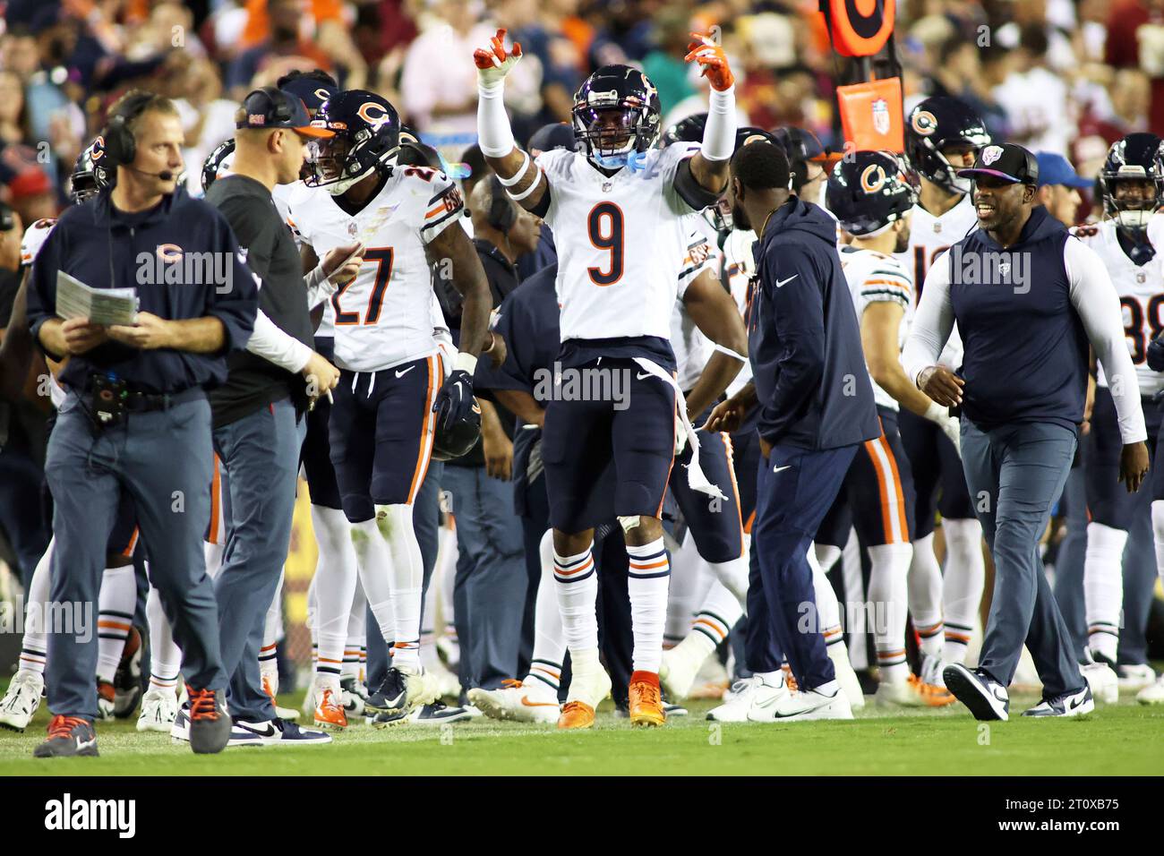 Chicago Bears safety Jaquan Brisker (9) celebrates during an NFL ...