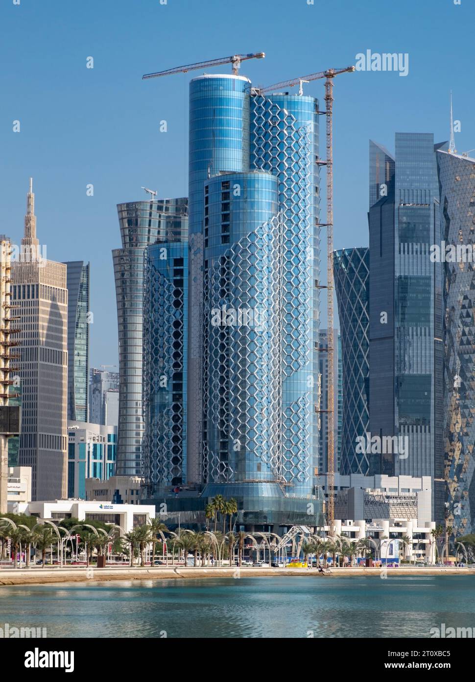 Skyline of West Bay with Corniche Park Towers aka QIMC Tower, Doha ...
