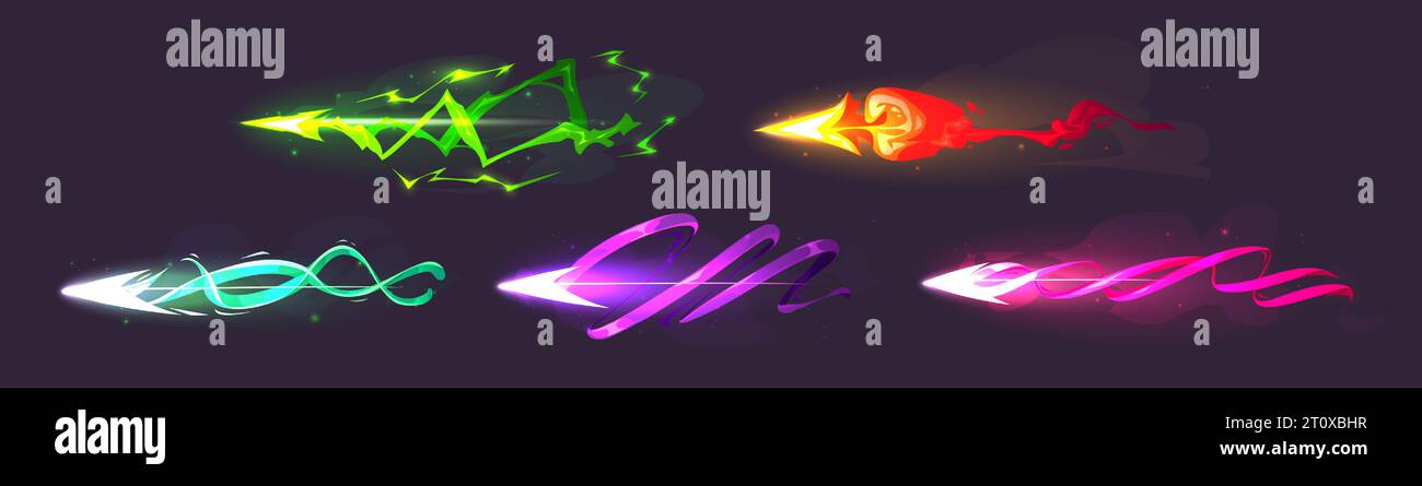 Set of laser gun shots isolated on black background. Vector cartoon ...