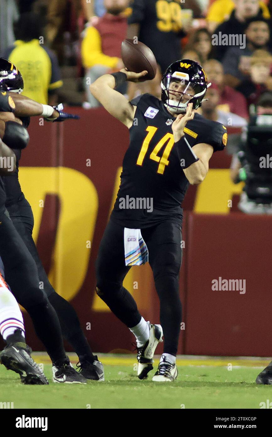 Washington Commanders quarterback Sam Howell (14) throws during an NFL ...