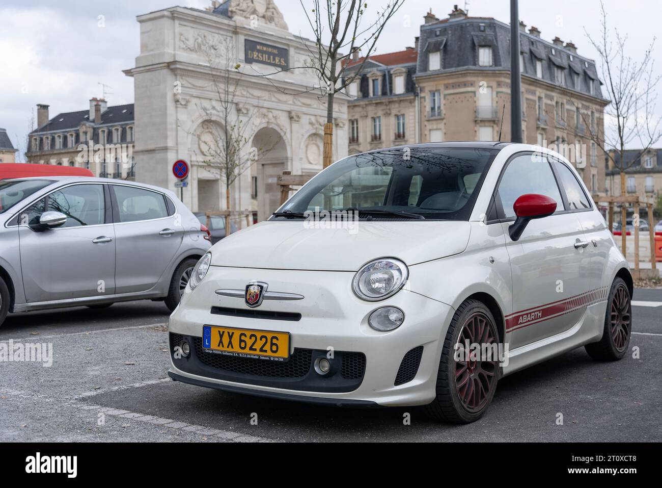 White Abarth 595 Turismo parked in a street Stock Photo - Alamy