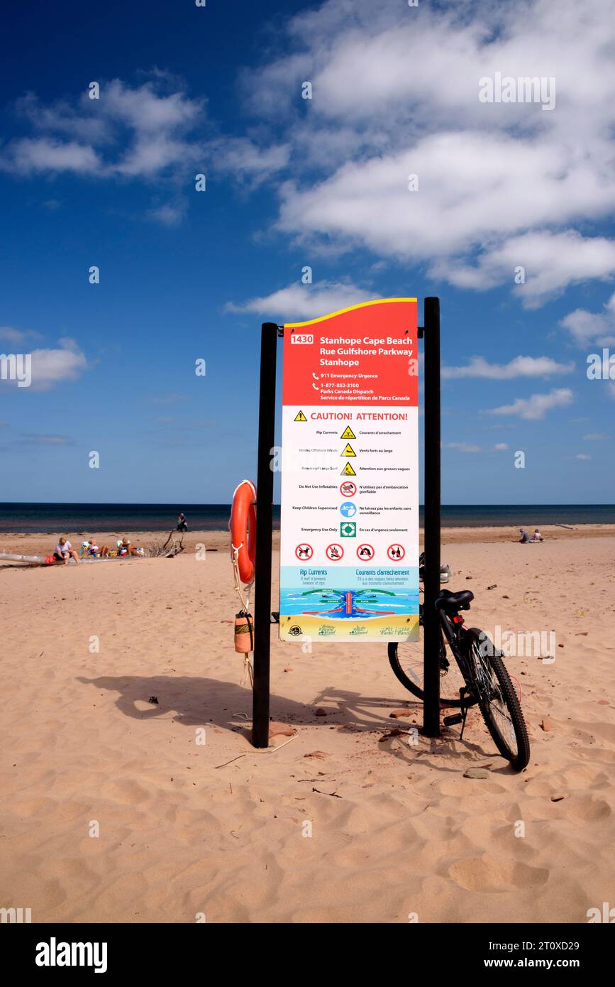 Beach safety warning rules singboard at Stanhope Cape Beach, Prince ...