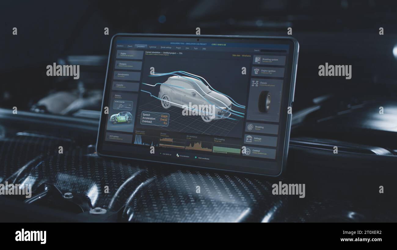 Tablet computer screen shows 3D animation of professional program for ...