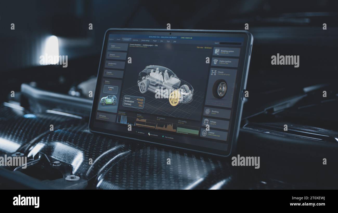 Tablet computer screen shows 3D animation of professional program for ...