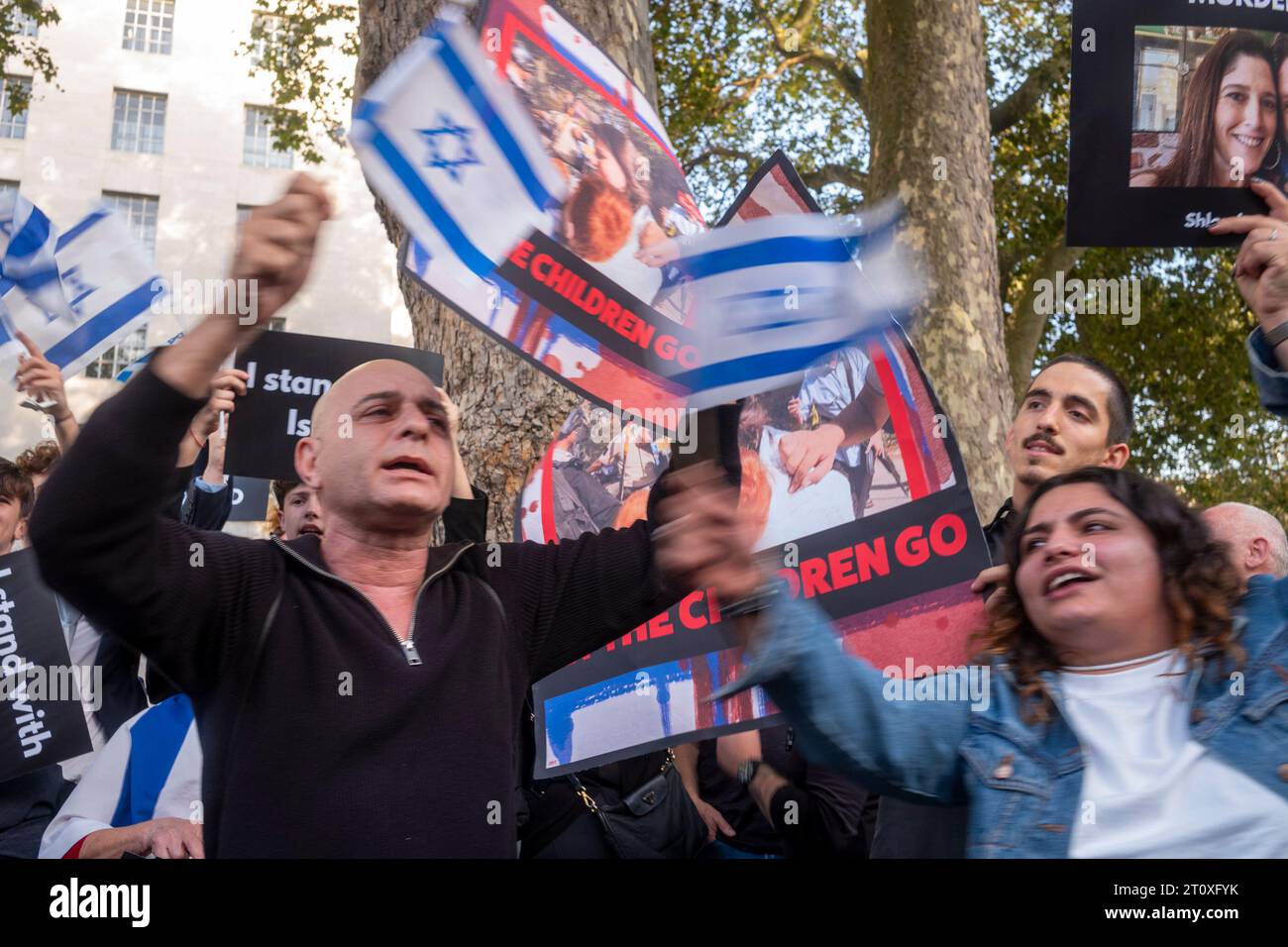 Whitehall, London. 9th October 2023. Israel Vigil. Hundreds of people ...