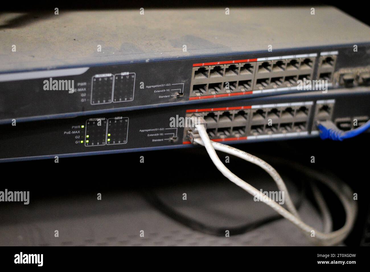 Cairo, Egypt, October 3 2023: HikVision NVR device and network switch ...