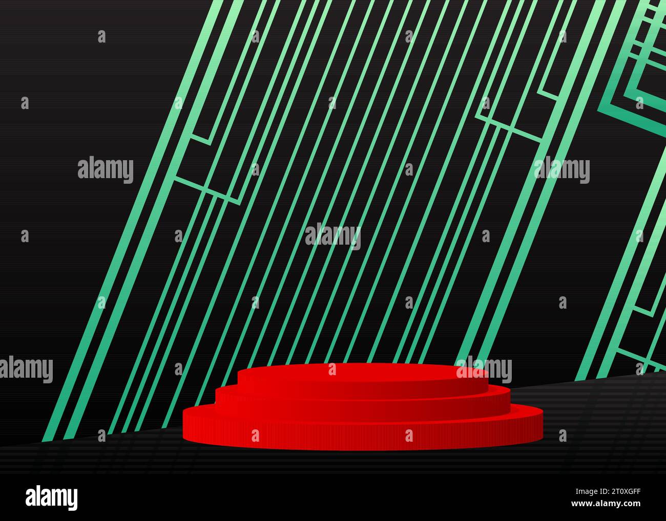 Black, Red and Turquoise product display. Vector cylinder pedestal podium. Stage showcase for ...