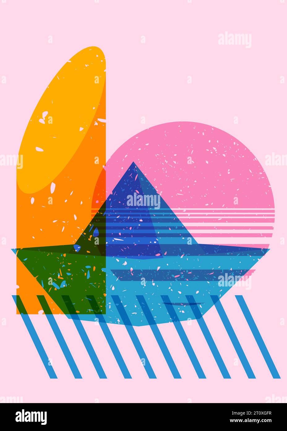 Risograph paper ship with geometric shapes. Origami boat with geometry ...