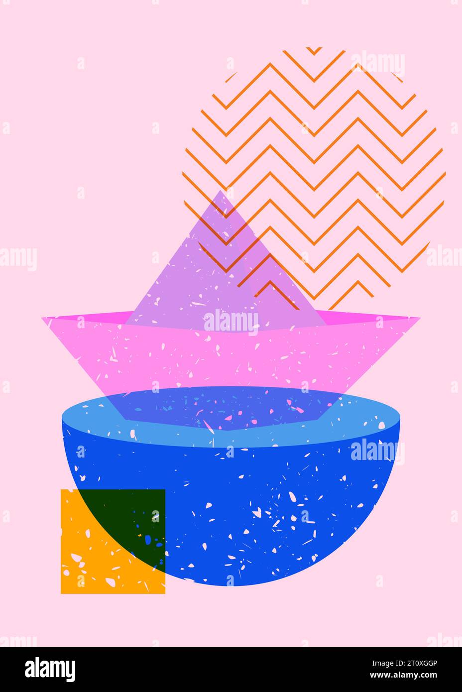 Risograph paper ship with geometric shapes. Origami boat with geometry ...