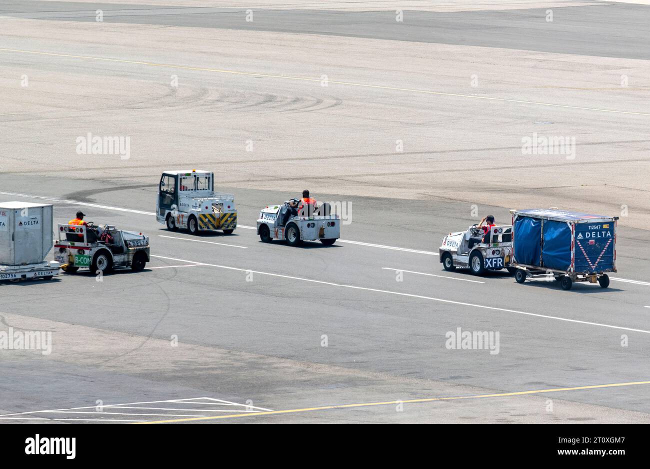 JFK Airport, NY, USA- July 11, 2023; High angle view of several Delta ...