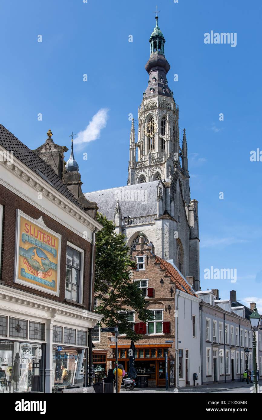 Breda, the Netherlands-July 18, 2023; Low angle view of gothic style ...