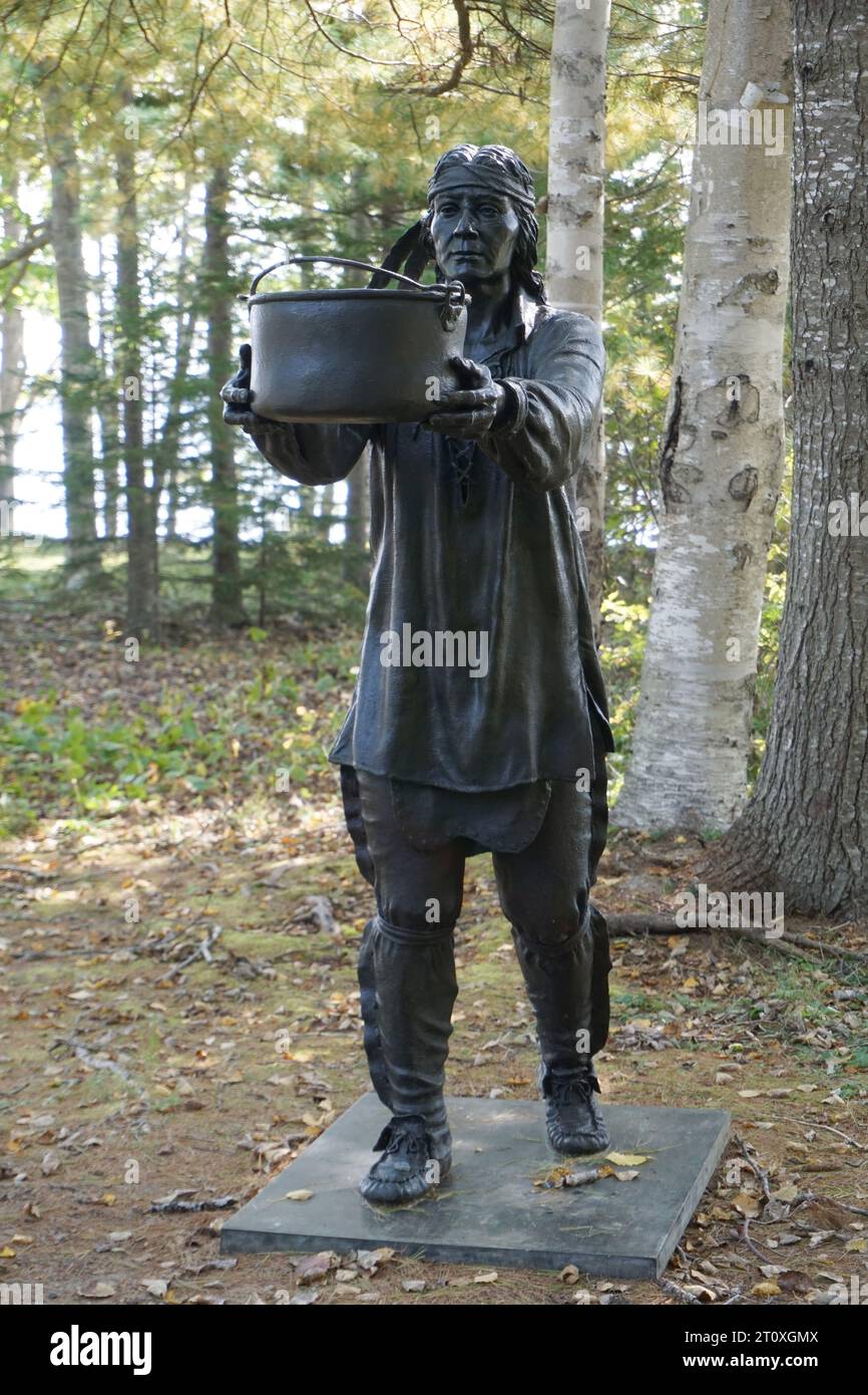 Bronze statue on the interpretive trail overlooking St Croix Island ...
