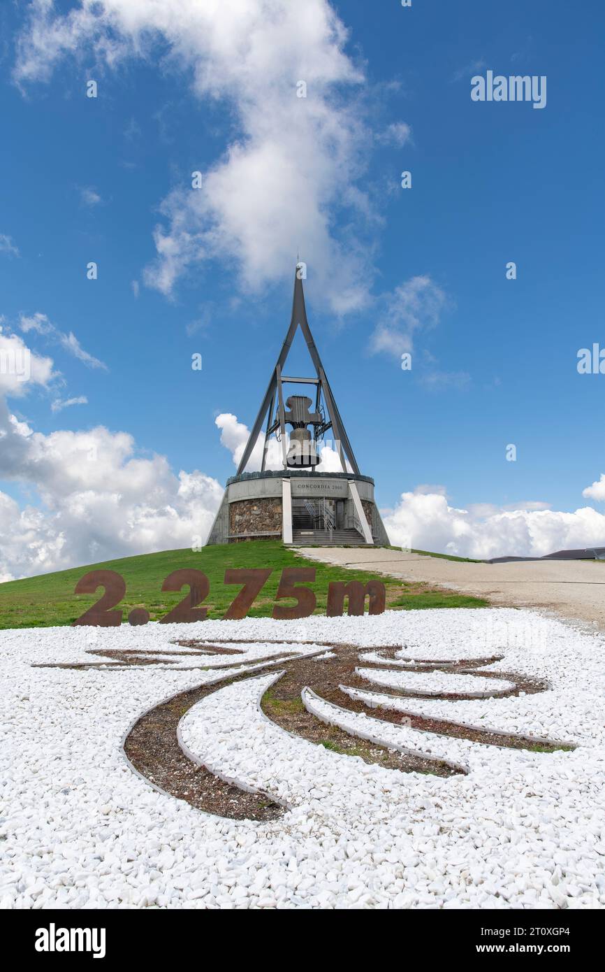 Kronplatz, Italy-June 14, 2023; Low angel view of the Concordia 2000 ...