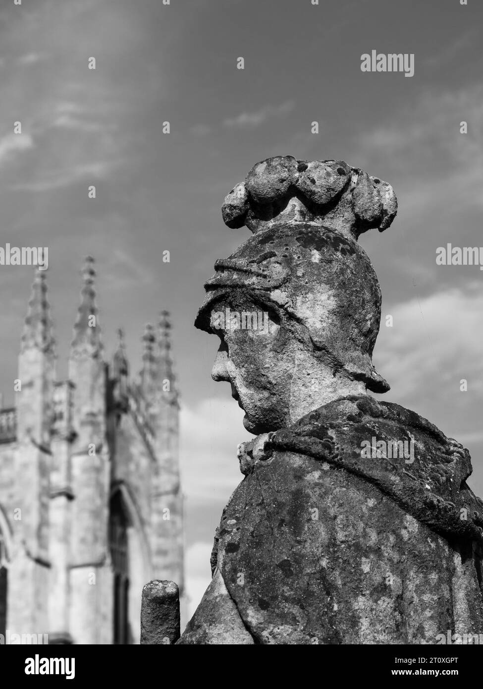 B&W Statue of Roman Legionary, The Roman Baths, with Bath Abbey, Bath ...