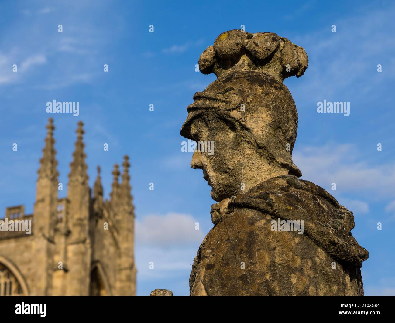 Statue of Roman Legionary, The Roman Baths, with Bath Abbey, Bath ...