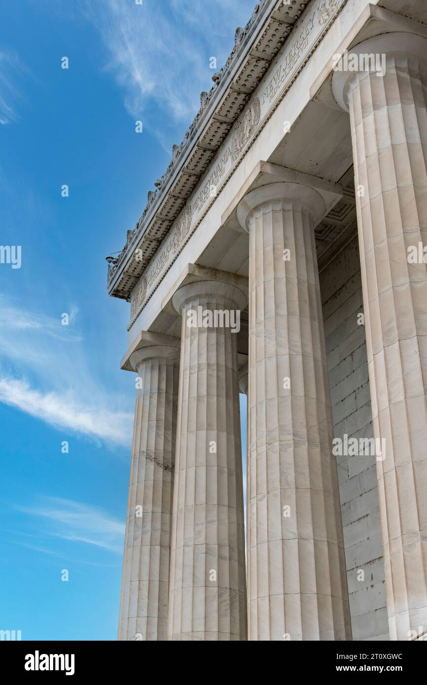 Washington DC, USA-July 5, 2023; Vertical low angle view of the columns ...