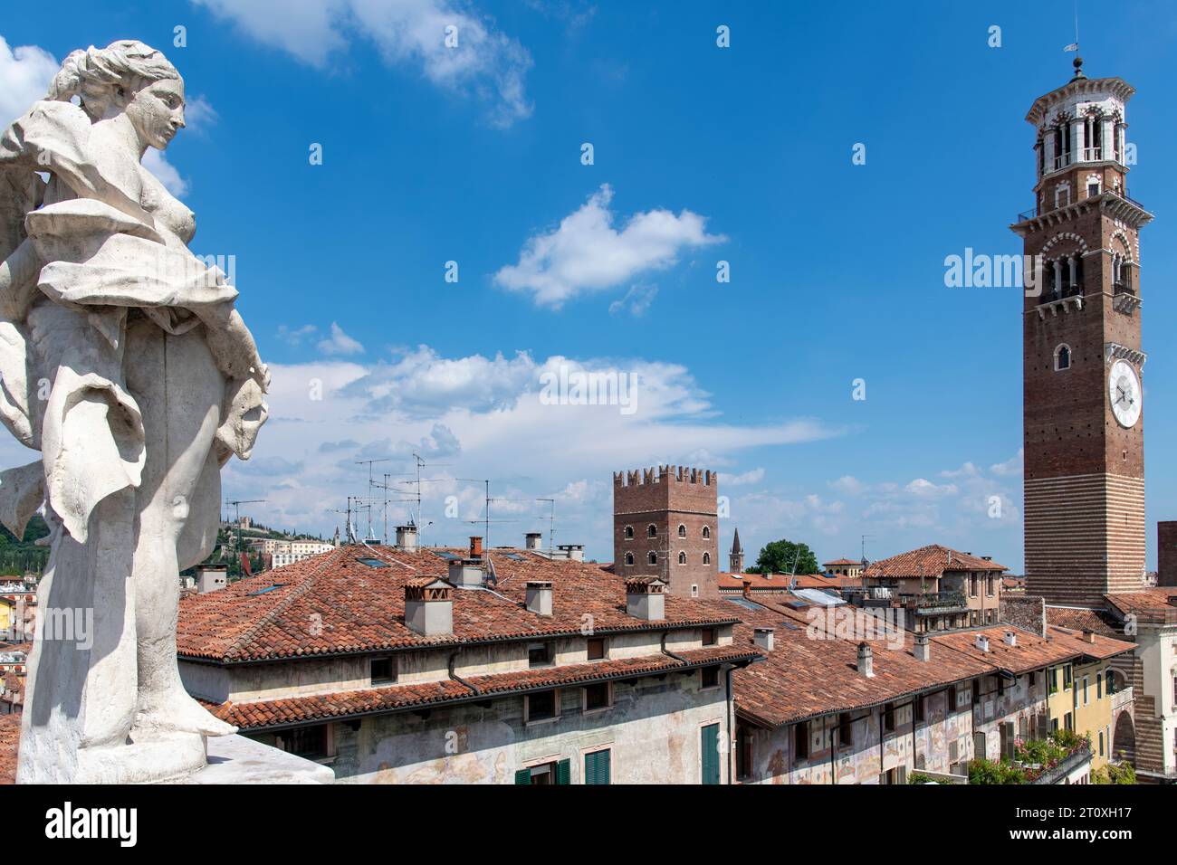 Verona, Italy-June 12, 2023; One of six marble statues representing ...