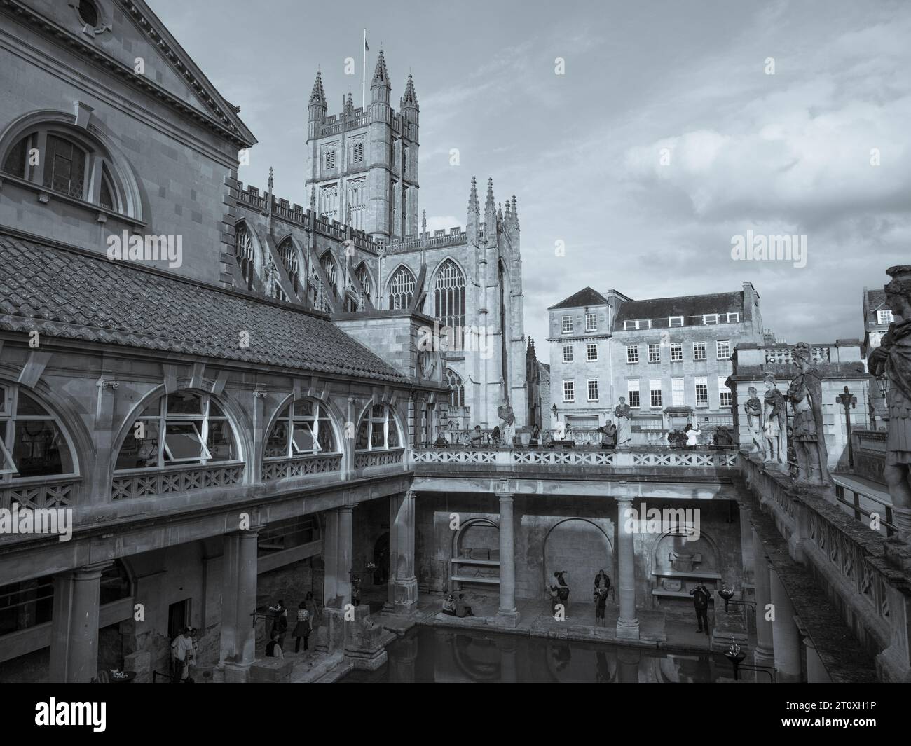 Black and White Landscape of the Great Bath, The Roman Baths, Bath ...