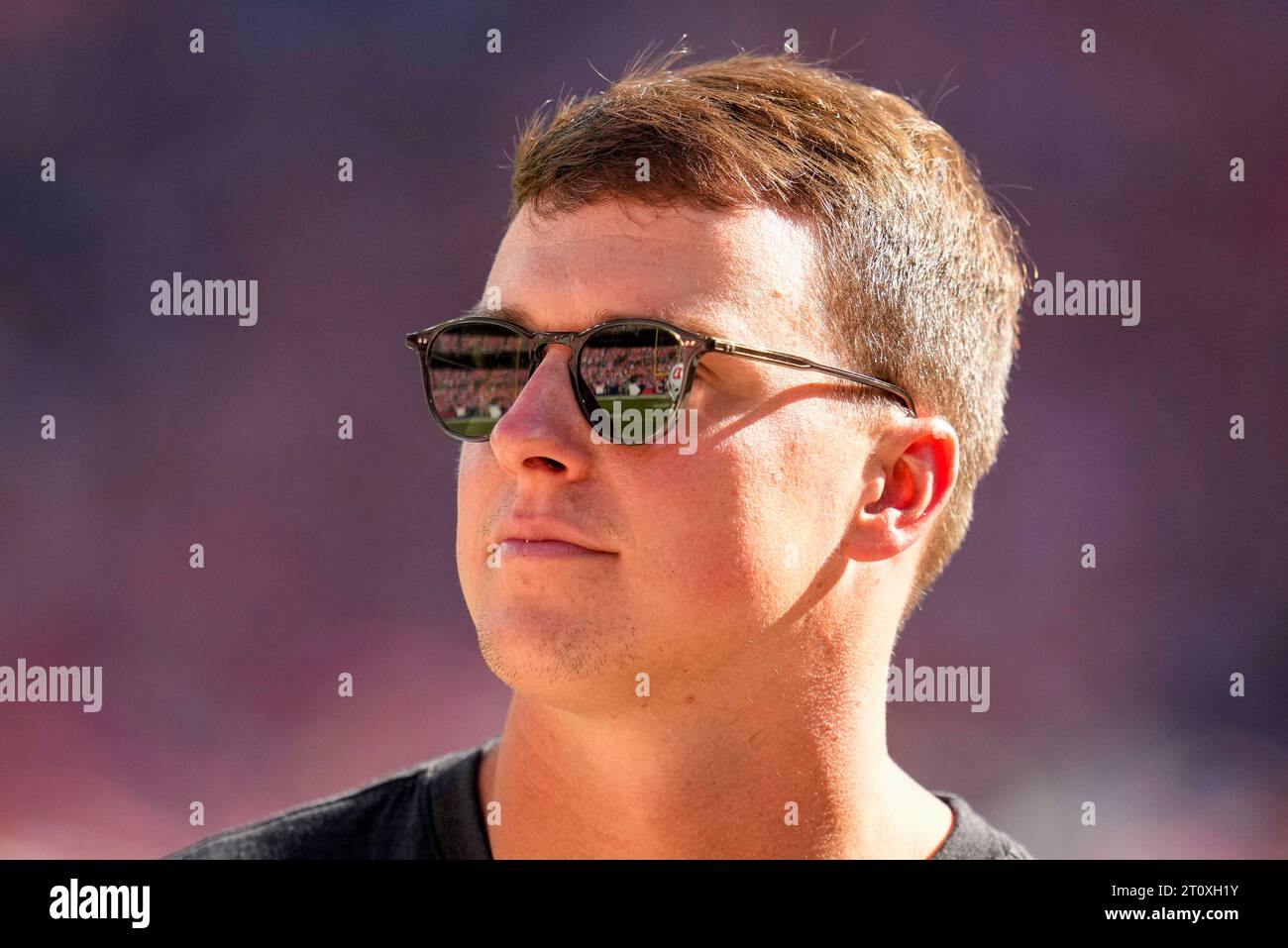 Denver Broncos wide receiver David Sills looks on from the bench ...