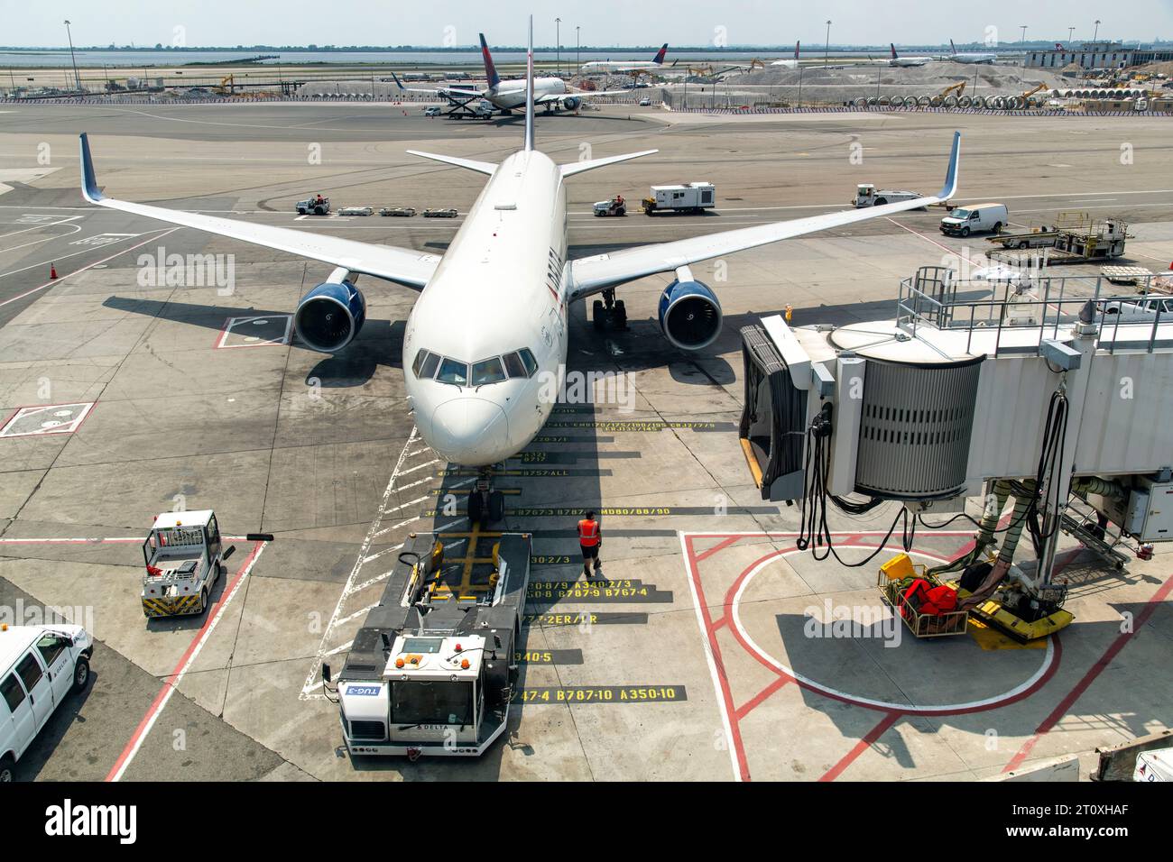 JFK Airport, NY, USA- July 11, 2023; High angle view of aircraft parked ...