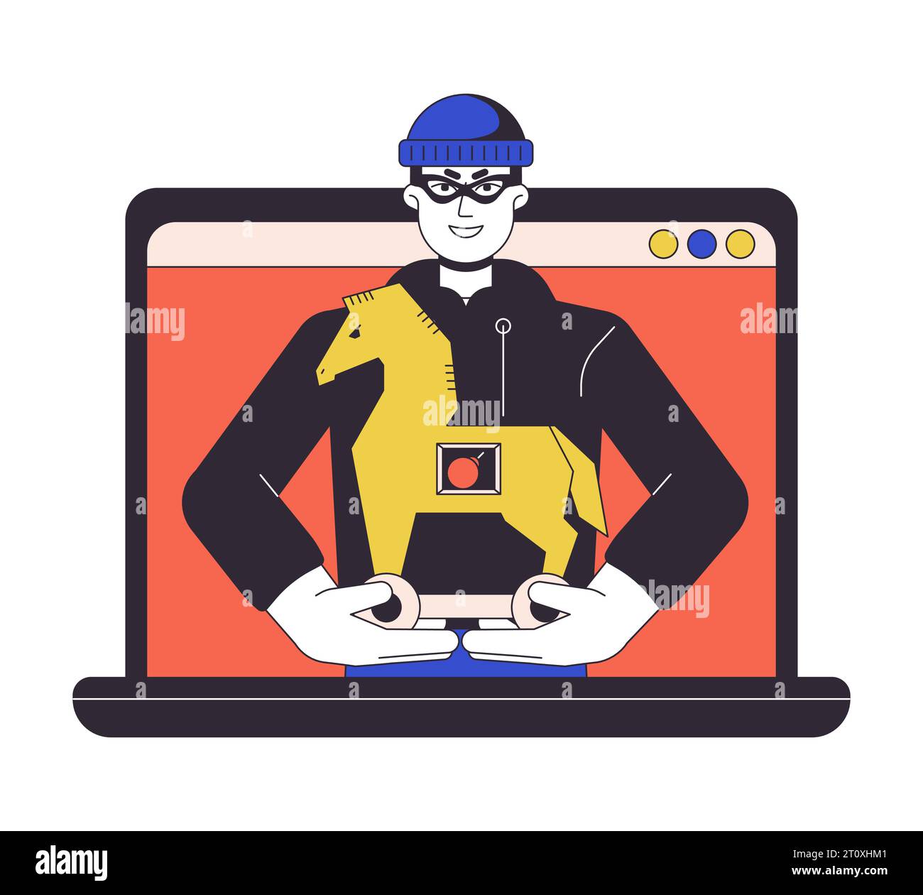 Trojan virus on laptop flat line concept vector spot illustration Stock ...