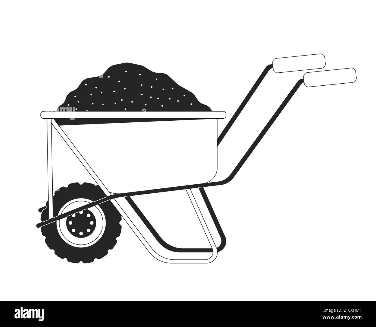 Wheel barrow trolley with sand black and white 2D line cartoon object ...