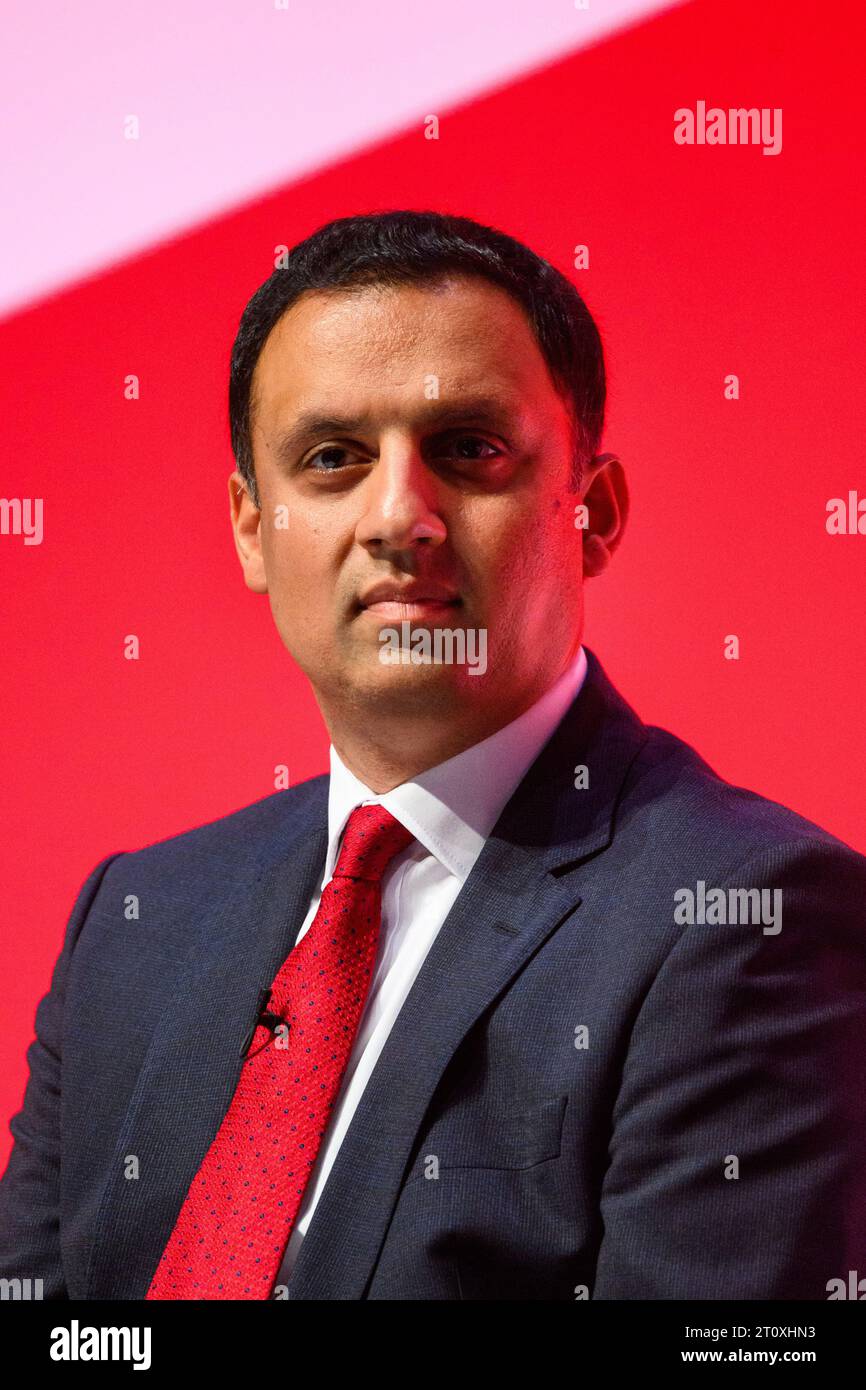London, UK. 9 October 2023. Scottish Labour leader Anas Sarwar speaks ...