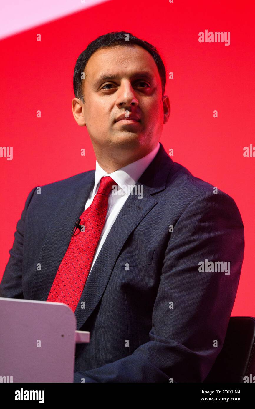London, UK. 9 October 2023. Scottish Labour leader Anas Sarwar speaks ...