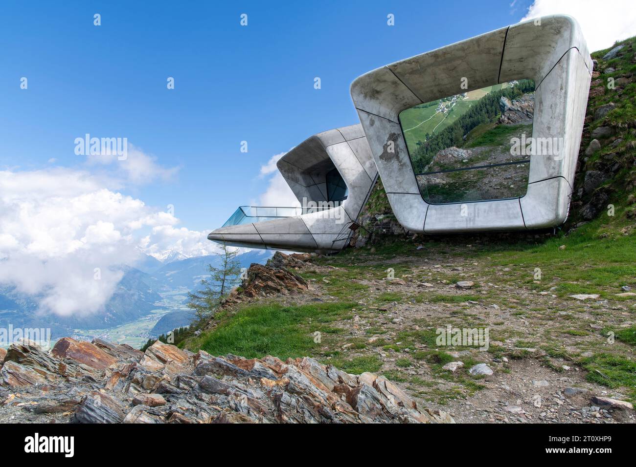 Kronplatz, Italy-June 14, 2023; Messner Mountain Museum on the summit ...