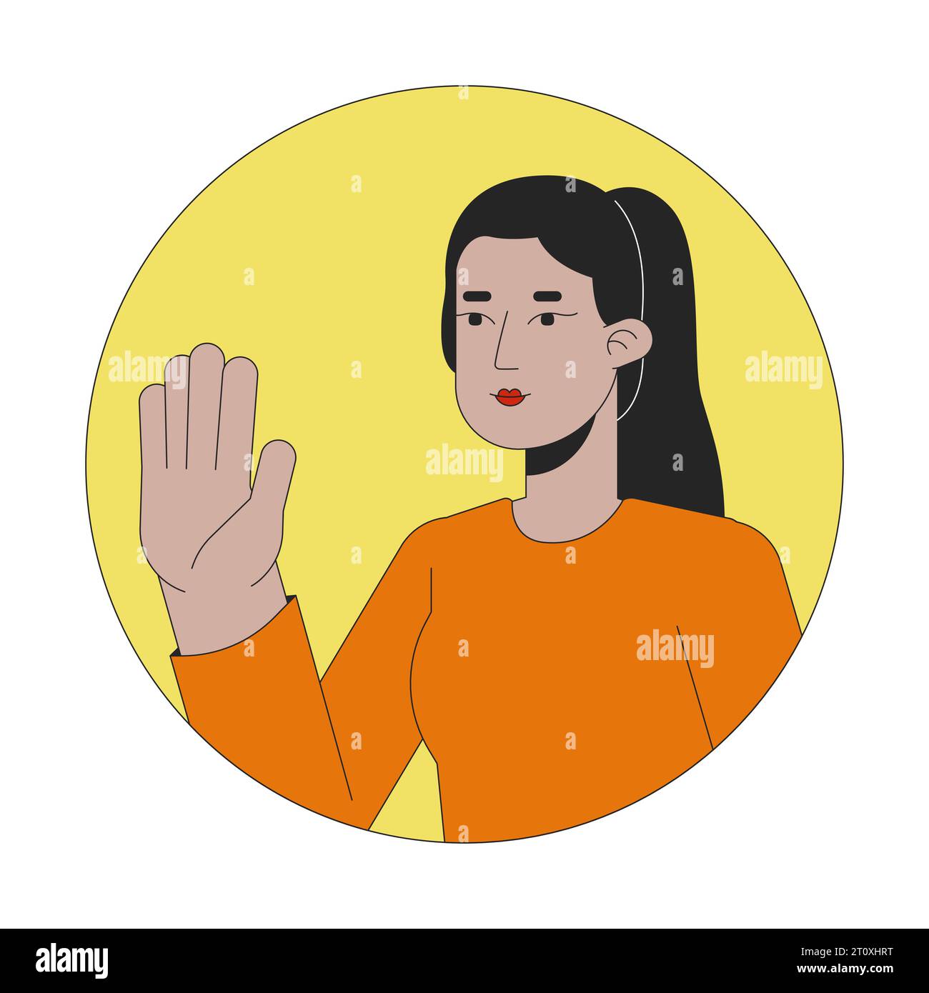Elegant arab woman hello wave 2D line vector avatar illustration Stock ...