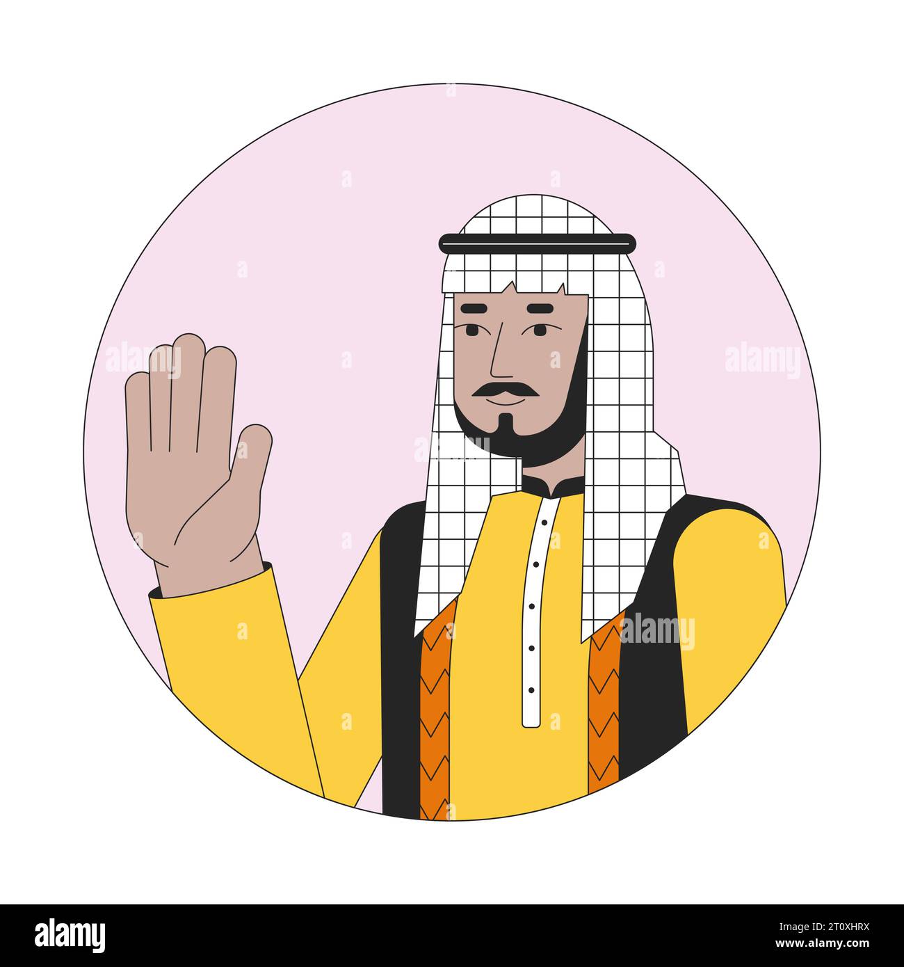Saudi arabian man waving happy 2D line vector avatar illustration Stock ...