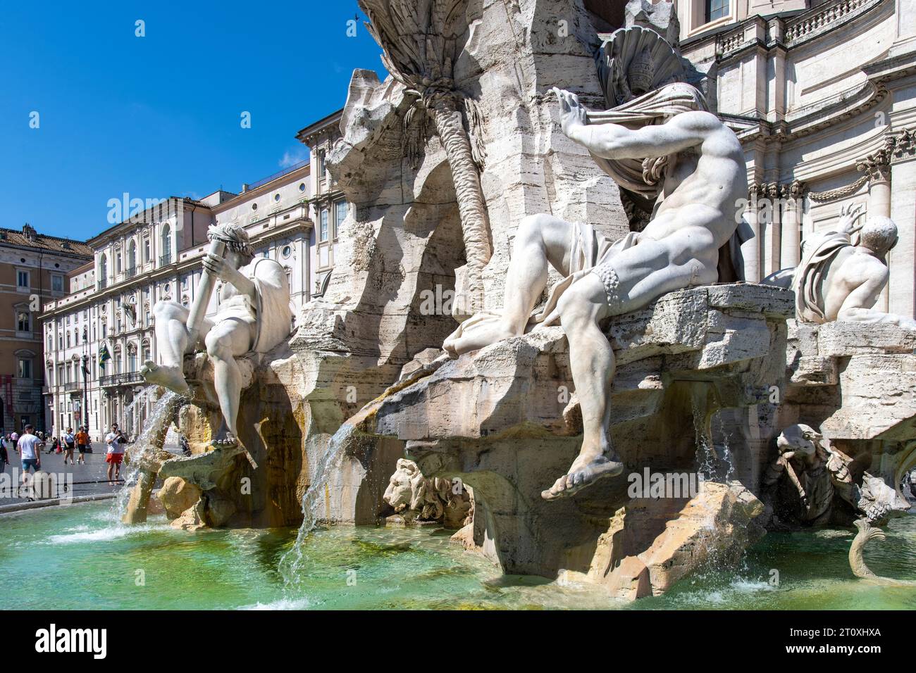 Rome, Italy-June 11, 2023; 16th-century marble Fiumi Fountain (Fontana ...