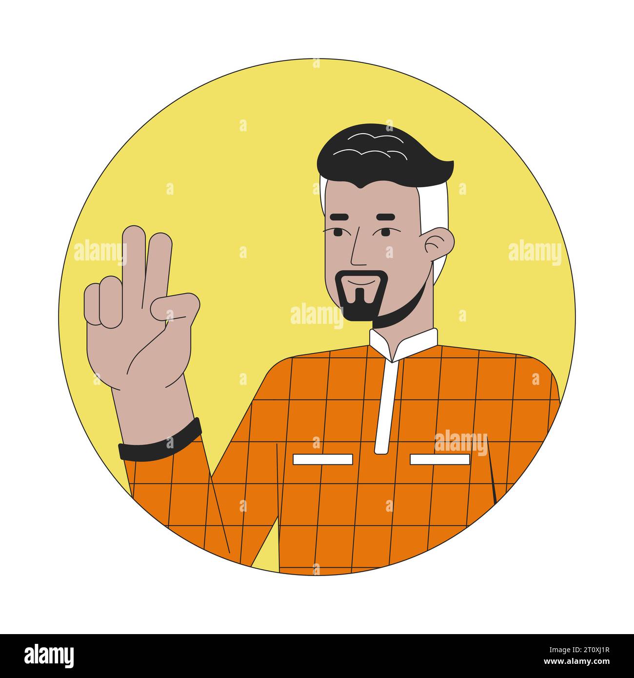 Confident 40s arab man victory sign 2D line vector avatar illustration ...