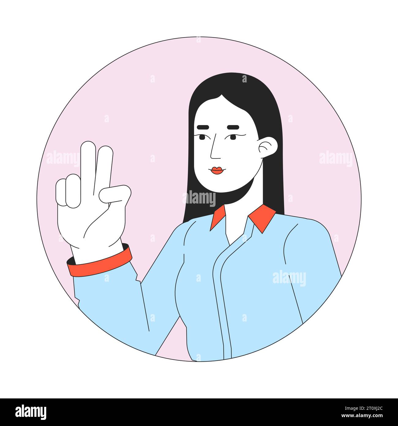 Peace sign girl asian with long straight hair 2D line vector avatar ...