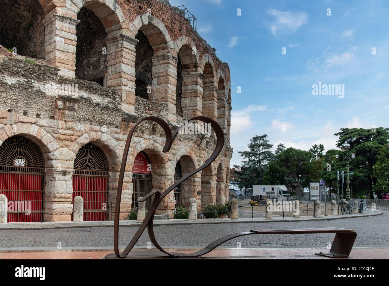 Verona, Italy-June 13, 2023; Symbolic Heart monument on Piazza Bra in ...