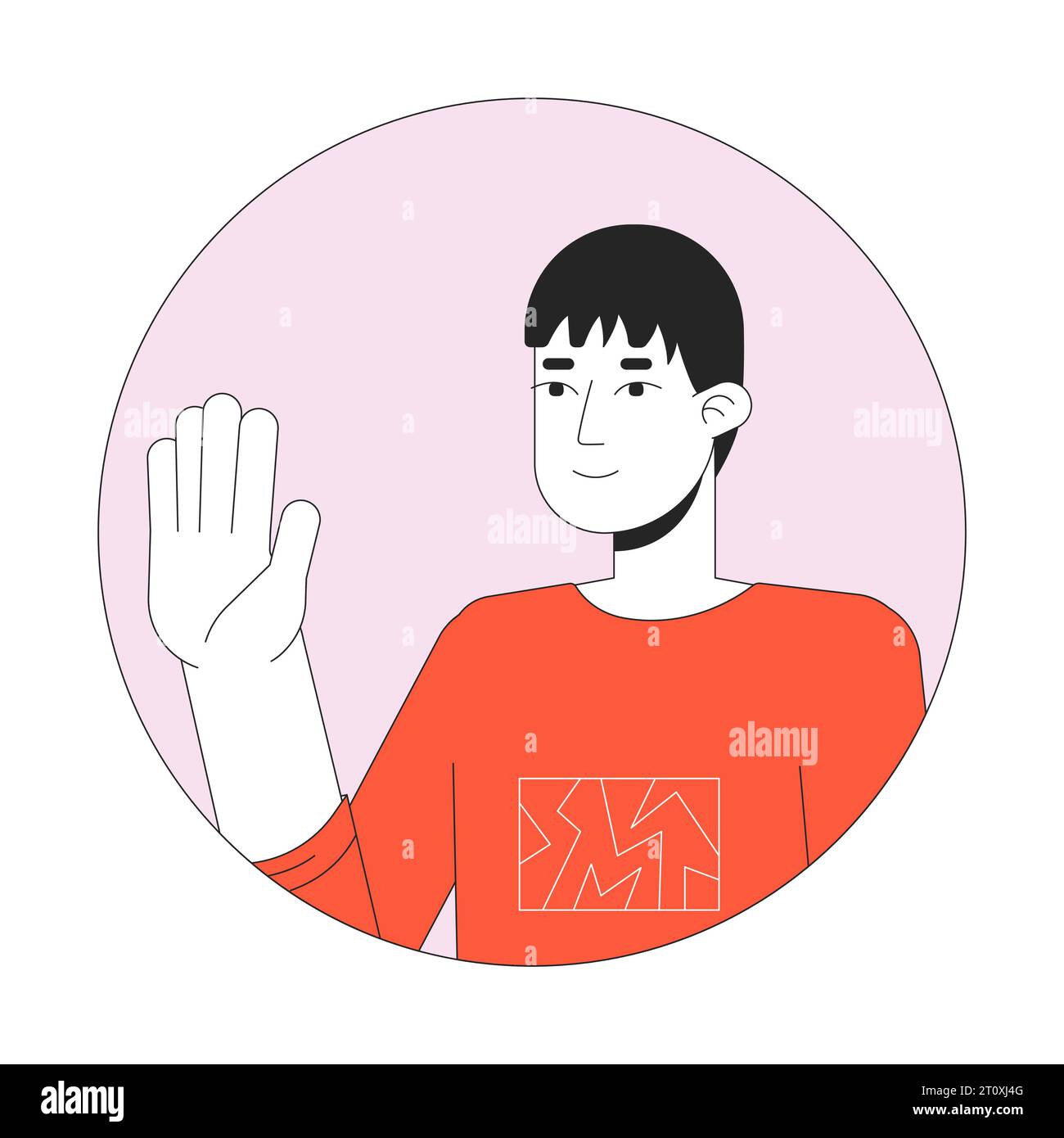 Normal japanese guy waving shyly 2D line vector avatar illustration ...
